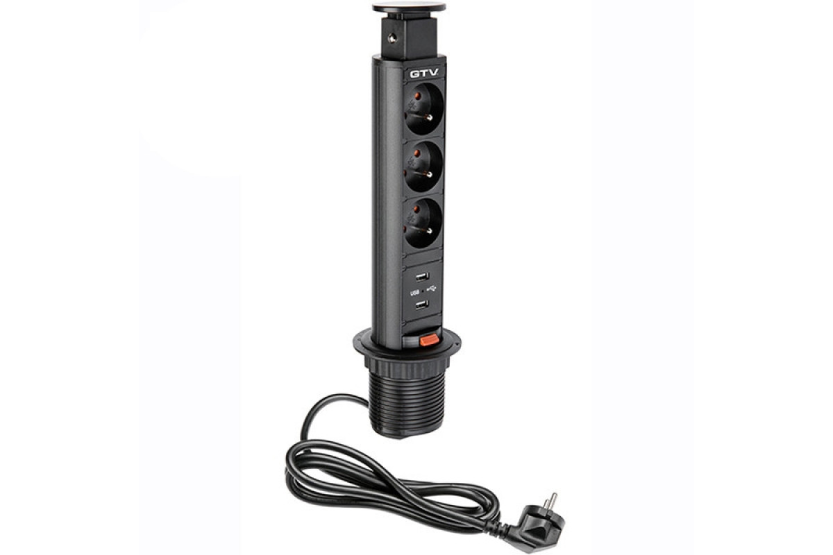 Priza Incastrabila Rotunda. Negru, D60 mm (+2 USB) - Feroni Mob